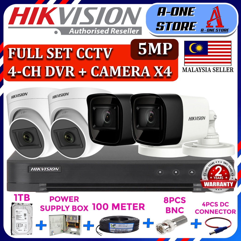 HIKVISION 5MP Full Set 🌟4-CHANNEL🌟 Full HD 1920P CCTV 4CH DVR + Camera ...