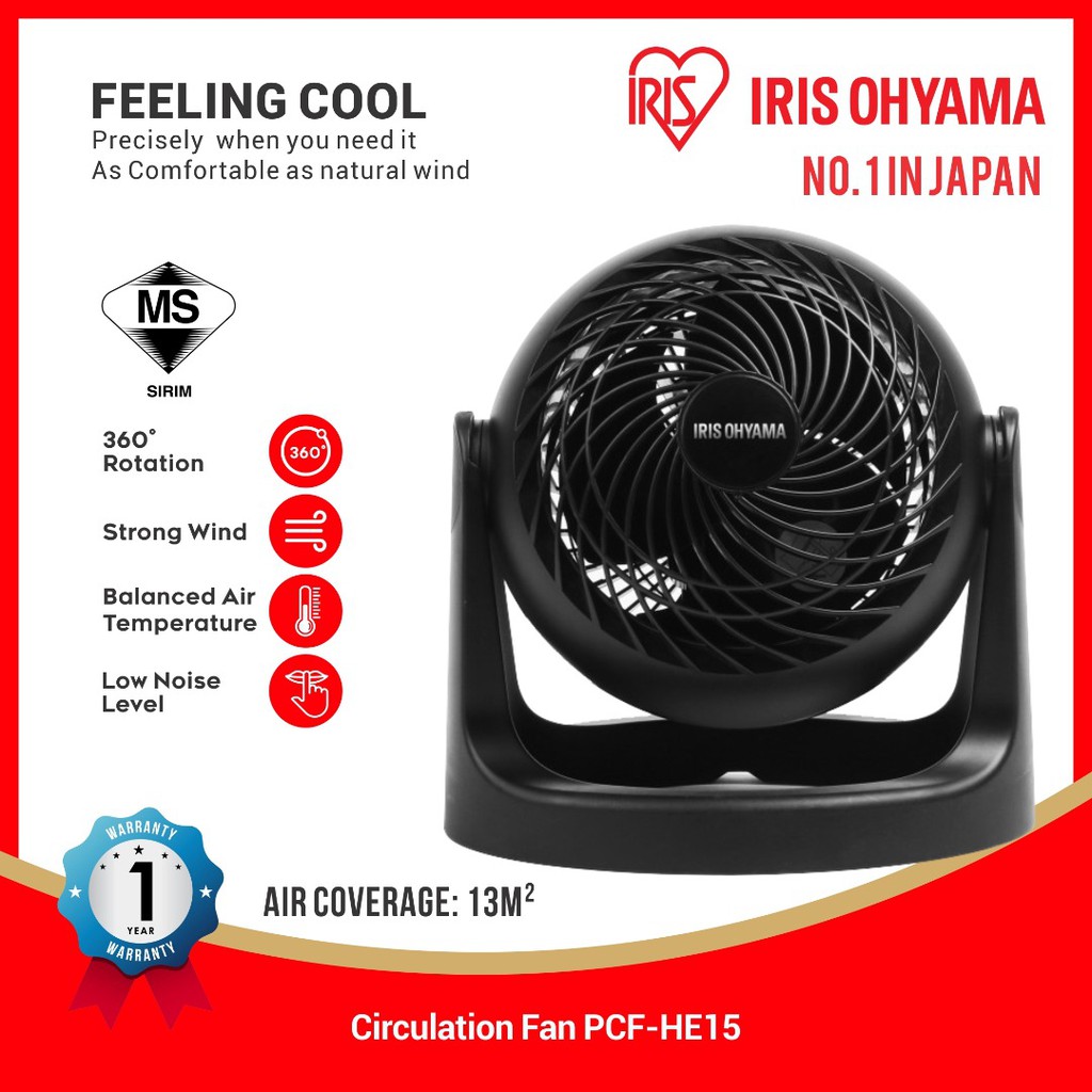 IRIS OHYAMA Air Circulator Fan Portable Light Weight PCF-HE15 (Black) | Shopee Malaysia