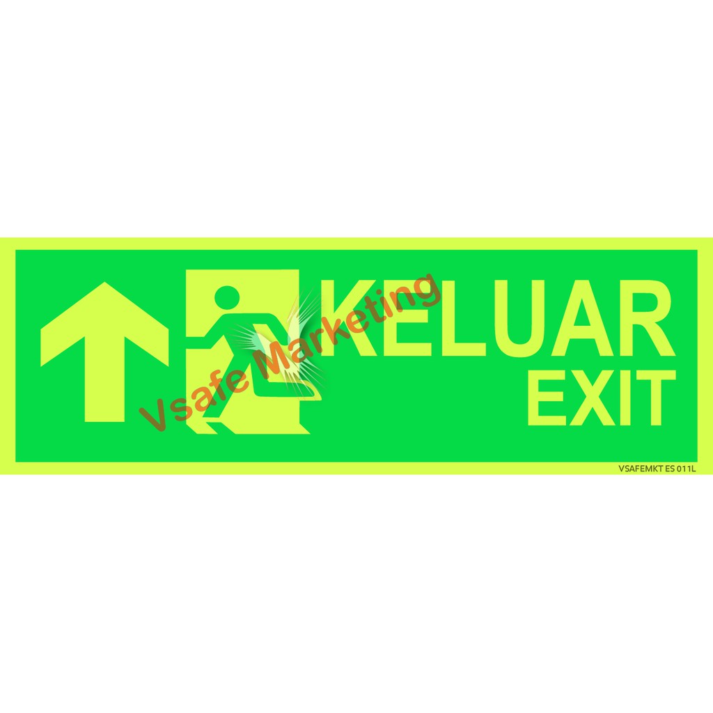 Signage VSAFEMKT Photo-luminescence Exit Keluar Escape Glow in the dark ...