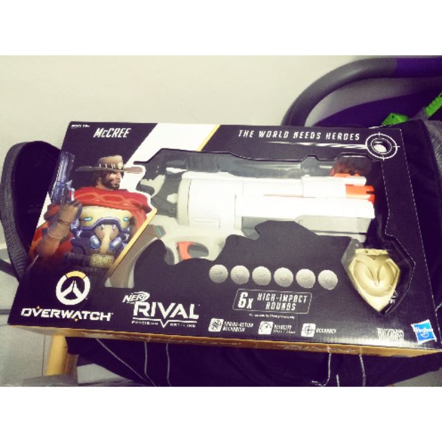 Overwatch Mccree Nerf Rival Blaster with diecast badge and 6 Overwatch ...