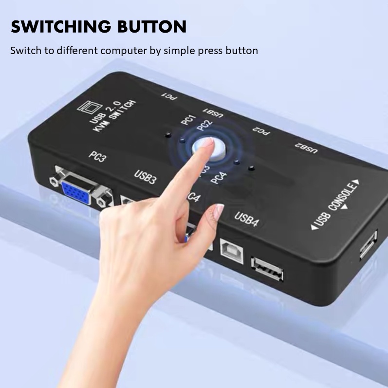 4 Port VGA KVM Switch Selector Share Monitor USB Hub Support Keyboard Mouse Printer and Push ...