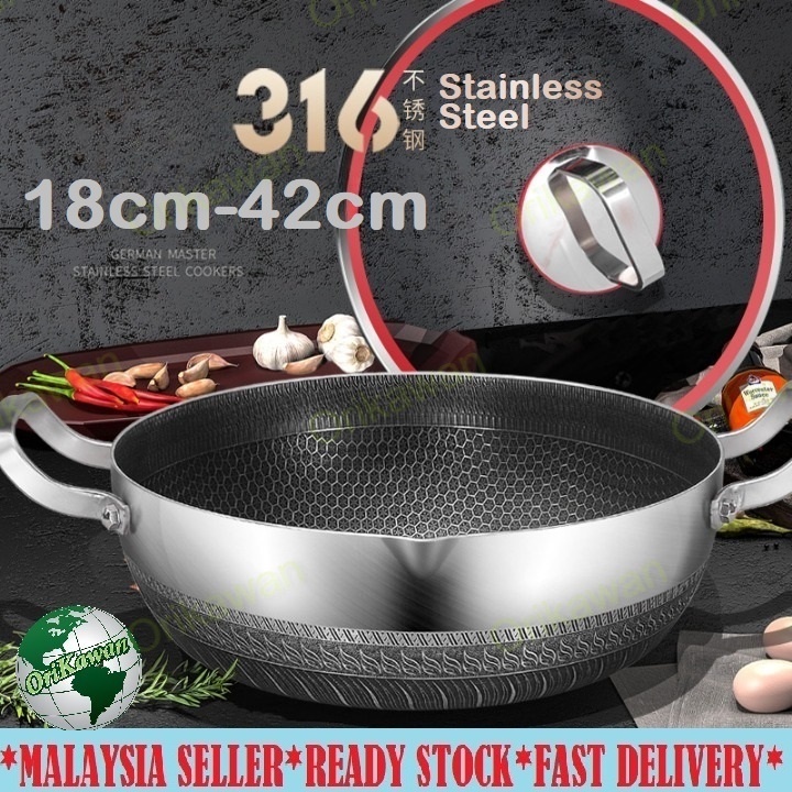 316 Stainless Steel Star Shape Honey Comb 18CM- 42CM Wok Pan | Shopee ...