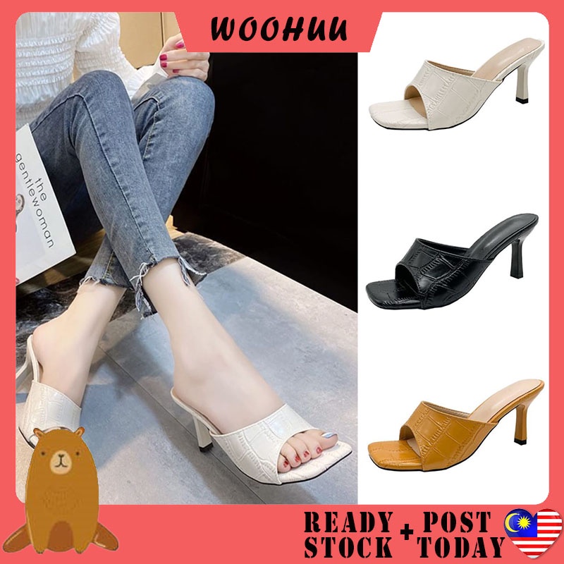 READY STOCK WOOHUU Women's Heels Square High-heeled slippers Korean ...