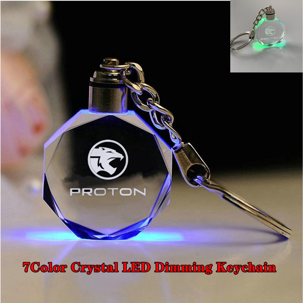 PROTON Car Keychain LED Lights K9 Crystal 7Colors Polygon Transparent ...