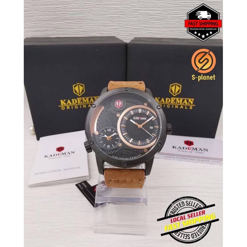 🇲🇾READY STOCK🇲🇾KADEMAN K670 DUAL TIME LEATHER WATCH 💯water resistant ...