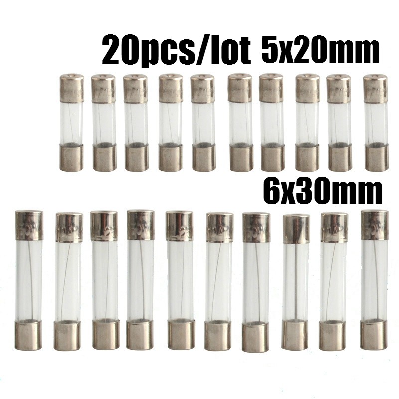 20pcs/lot 5*20mm / 6*30mm Fast Blow Glass Tube Fuses 250V 0.5 1 2 3 4 5 6 8 10 15 20 25 30 A AMP ...