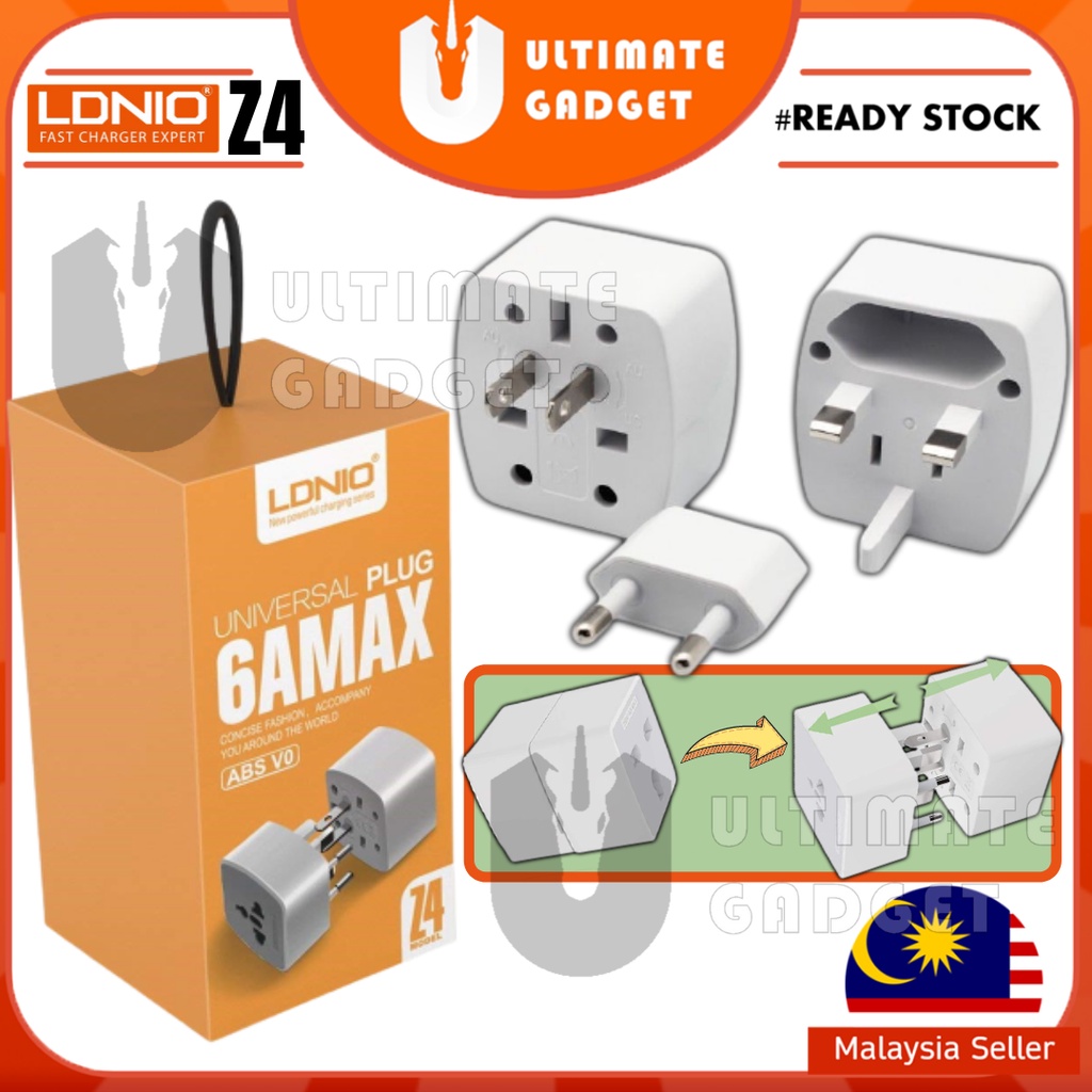 LDNIO Z4 6A Universal Plug Adapter with UK/EU/US/AU Pin & 2 Universal ...