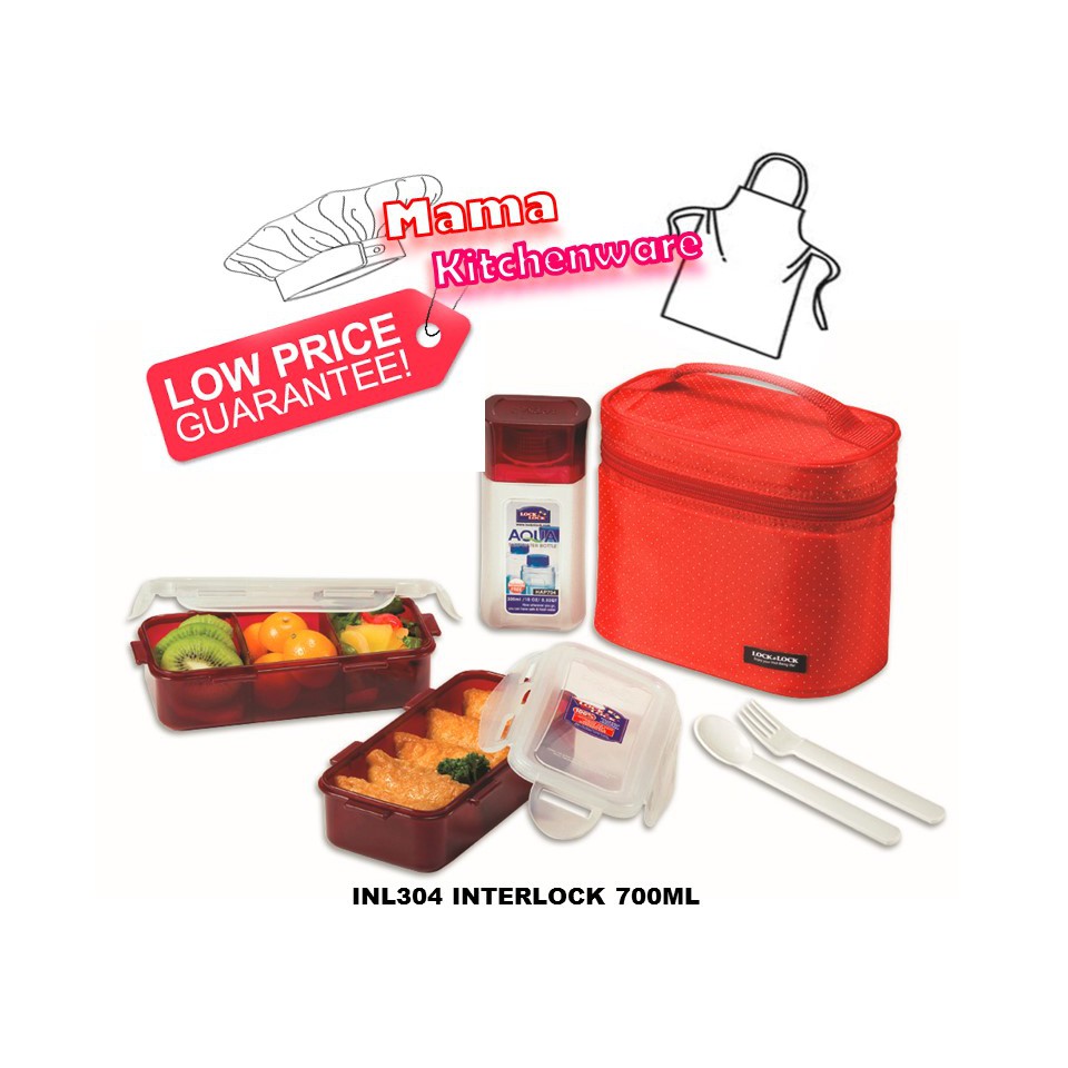 LOCK&LOCK HPL758DR LUNCH BOX 3P SET (RED BAG & SPOON) | Shopee Malaysia