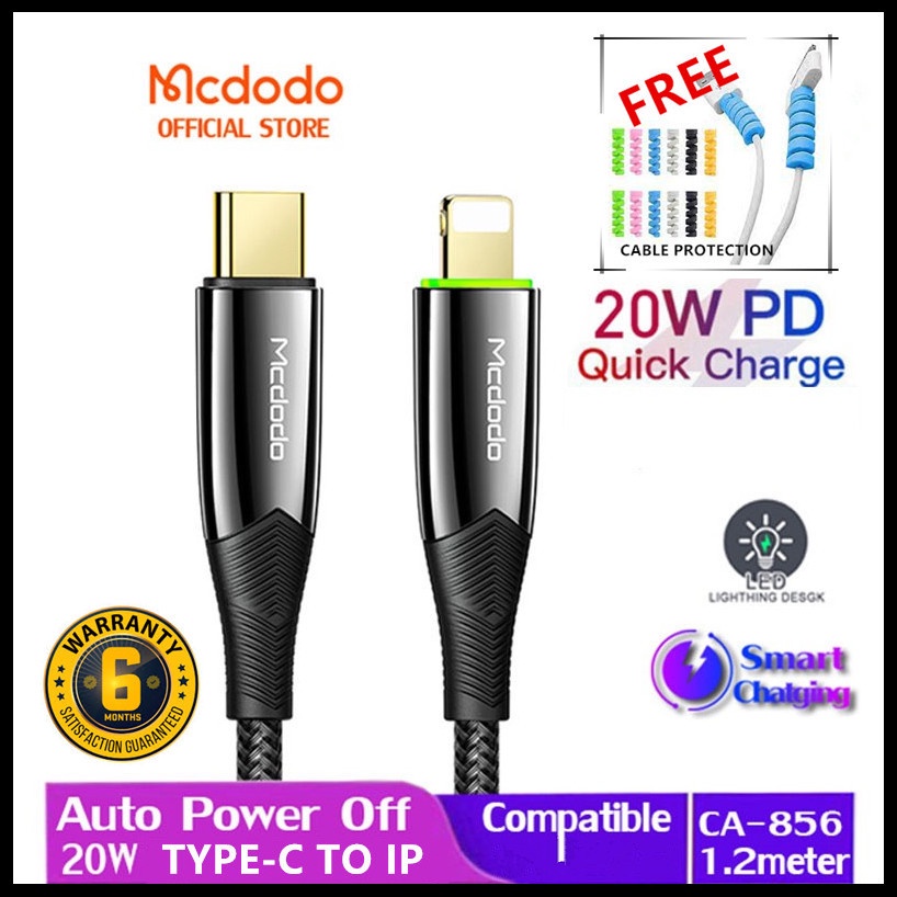 Mcdodo CA-856 USB C Cable 20W PD TYPE C to L【Auto Disconnect】Cable Fast ...