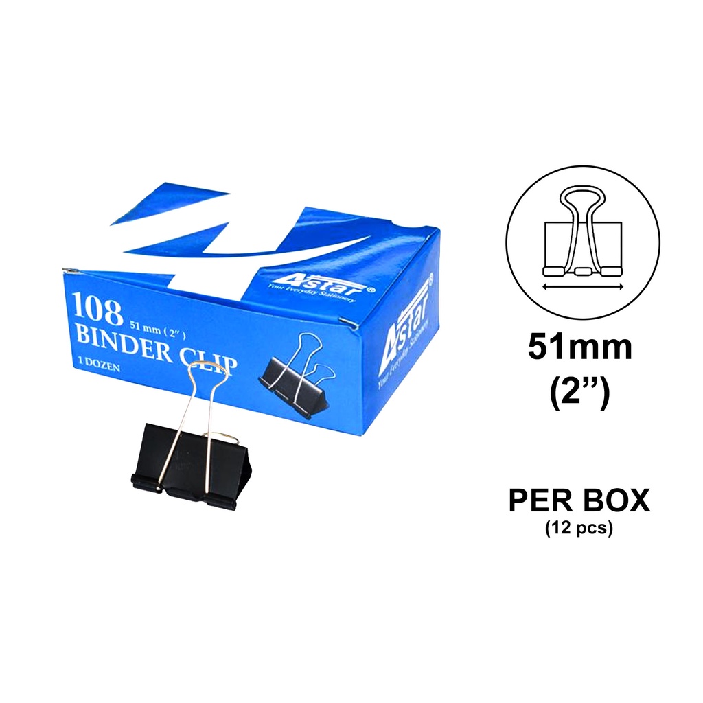 Astar No.108 - 51mm Binder Clip (Box of 12pcs) Double Clip Black Paper ...