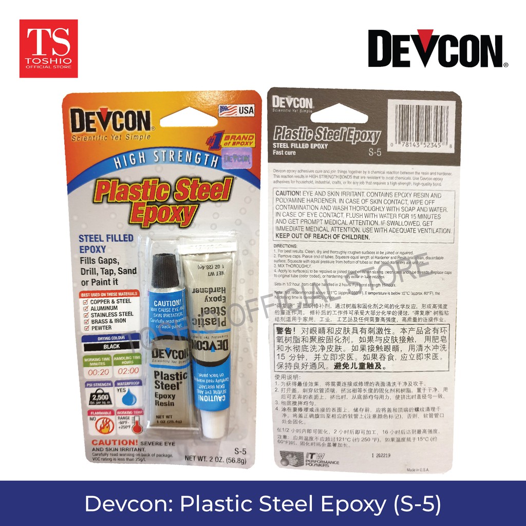 DEVCON Epoxy Adhesive (2 Ton White / Clear, 5 Minute, and Plastic Steel ...