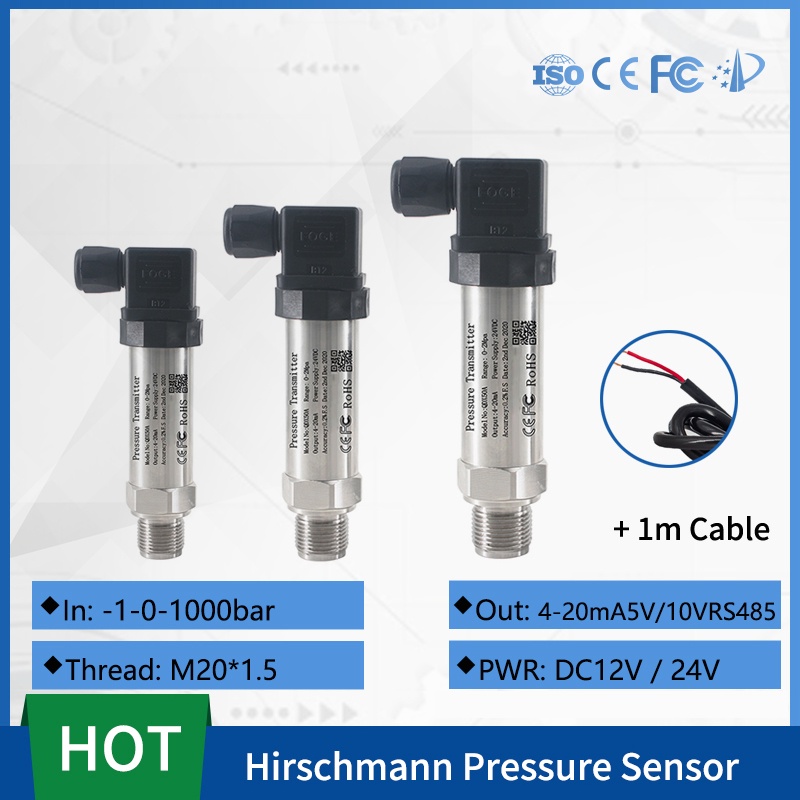 Pressure Transmitter Water Oil Air Pressure Sensor Output 4-20mA 0-5V 10V -1-1000bar Thread M20 ...
