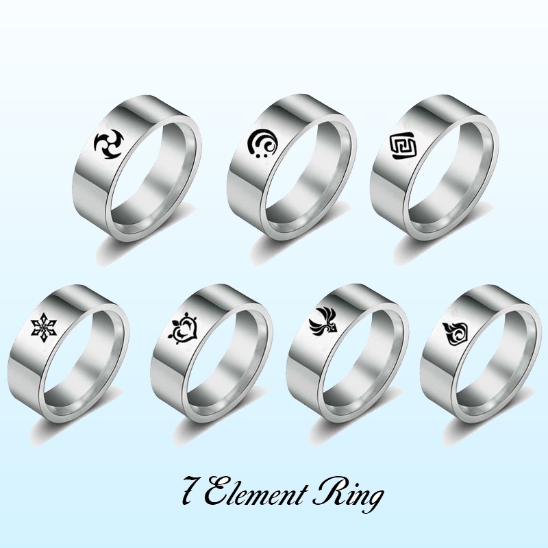 Genshin Impact Stainless Steel Ring Seven Elements Eye of God Wind Fire ...