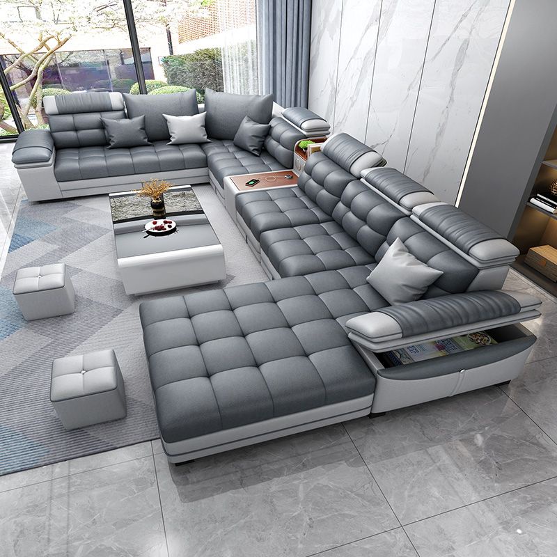 Fabric sofa simple modern large apartment Nordic sofa living room light ...