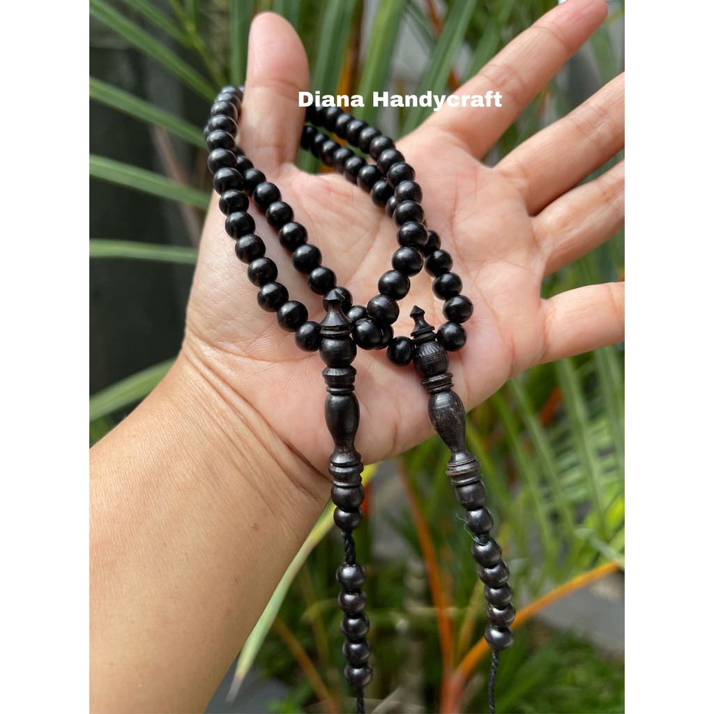 HITAM KAYU Tasbih 33 Natural Kalimantan Black Moringa Wood 6 mm. NOT ...