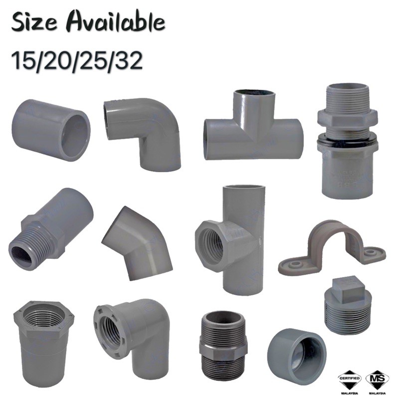 PVC Fitting Connector 15mm 20mm 25mm Socket Elbow Tee PT Socket Valve Socket End Cap Tank ...