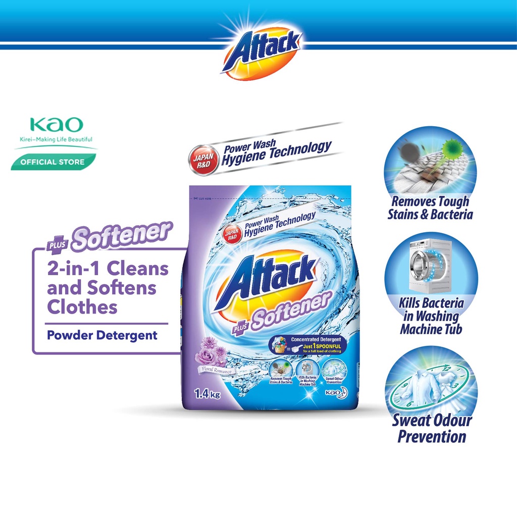 ATTACK Detergent Plus Softener Floral Romance Concentrate Detergent Powder (ATSV) - 1.4kg ...