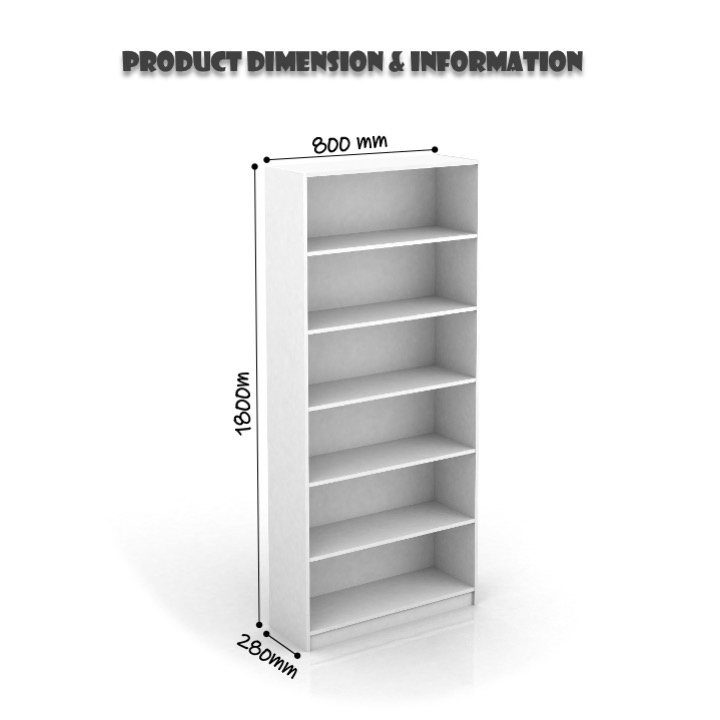 Brightening Stars 180cm 6 Feet 6 Tier Bookcase/ Bookshelf White Color ...