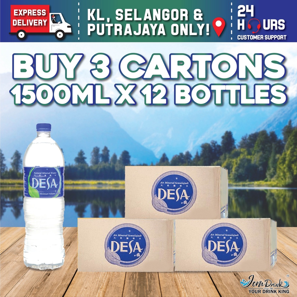 BUNDLE OF 3 CARTONS : DESA MINERAL WATER 1500ML x 12 BOTTLES | Shopee ...