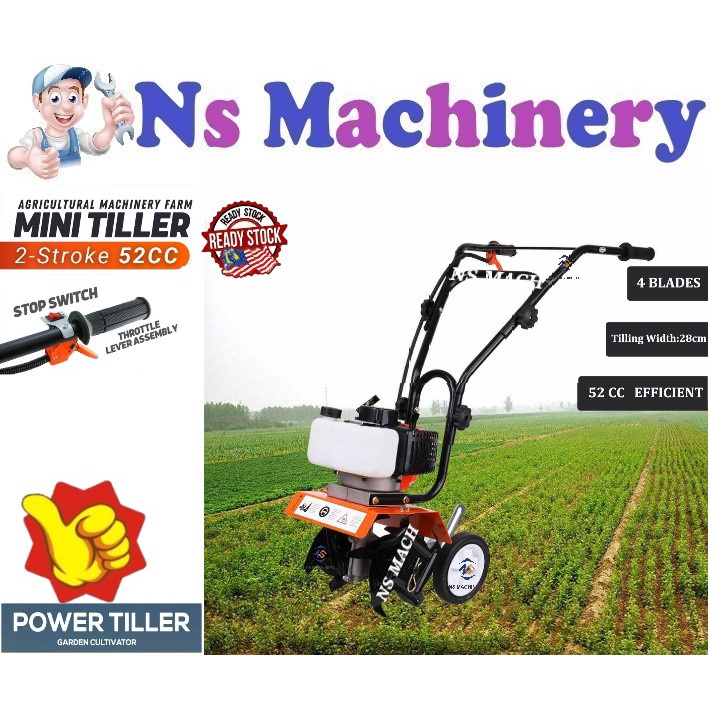 44-5 Mini Tiller Machine Hand Push weeding 52cc 2-Stroke Weeder Petrol ...