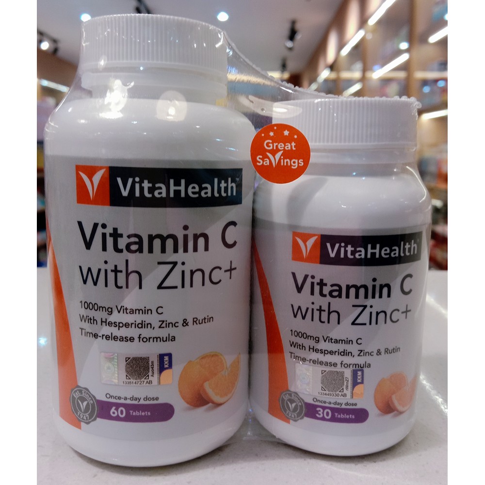 🔥HOT ITEM 🔥 READY STOCK🔥VITAHEALTH VITAMIN C 1000MG WITH ZINC+ 60s free ...