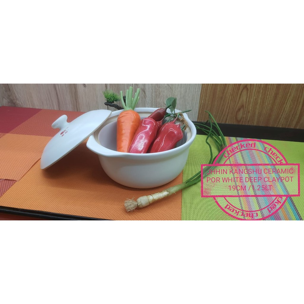 (JH) KANGSHU CERAMIC PORCELAIN WHITE DEEP CLAYPOT 19CM / 1250ML ...