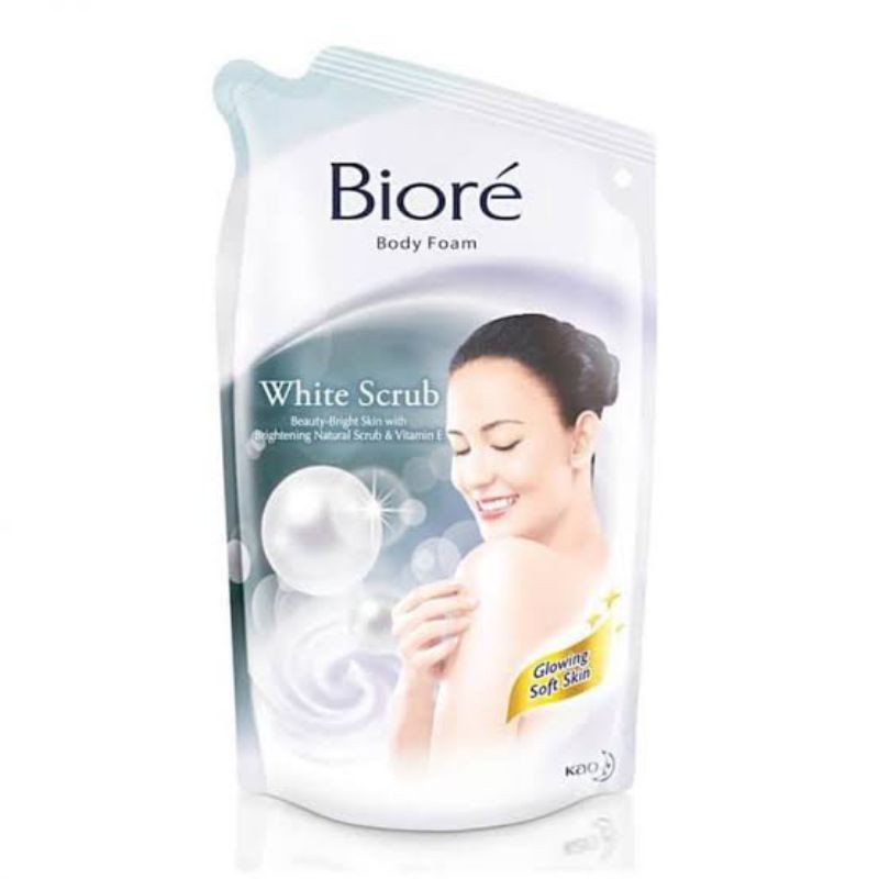 Biore Body Foam Bright White Scrub Pouch Liquid Bath Soap (450 mL ...