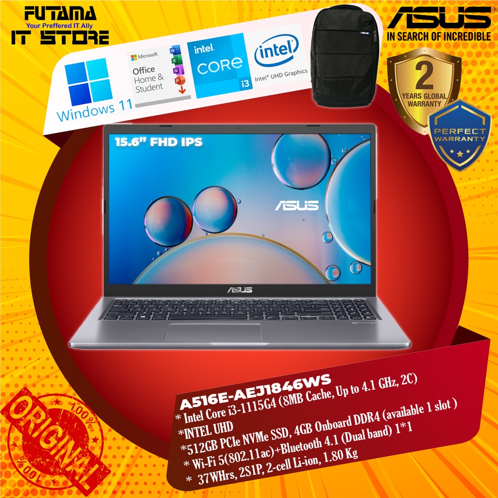 ASUS Laptop 15 (A516E-AEJ1846WS) i3-1115G4/ 4GB RAM / 512GB SSD / Intel ...