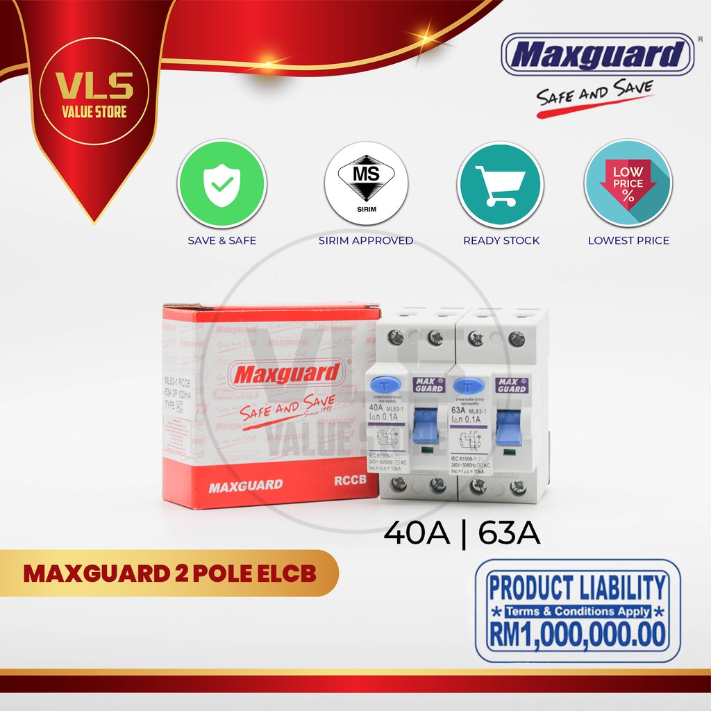 MAXGUARD 2POLE 40A/63A ELCB/RCCB 【Single Phase】 | Shopee Malaysia