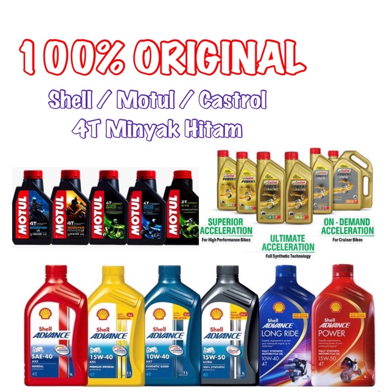 【Harga Murah】Minyak Hitam Motor 4T Motul /Castrol /Shell Advance 4T ...