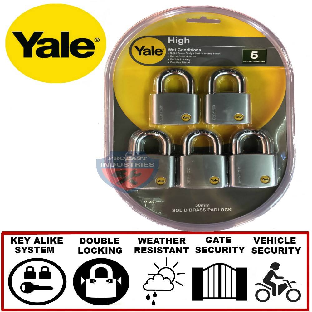 Yale Y120/50/127/5 Satin Chrome Padlock Keyed Alike System - 50mm x ...