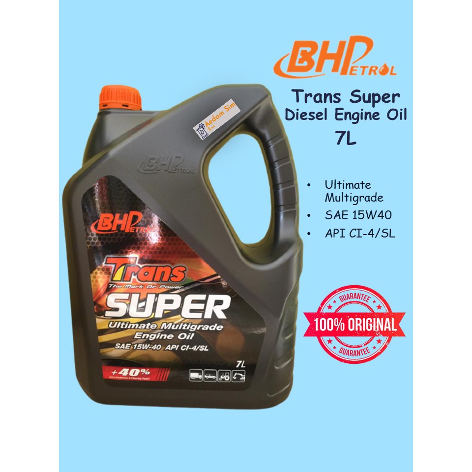 BHP Trans Super Ultimate Multigrade Diesel Engine Oil SAE 15W40 CI-4/SL ...