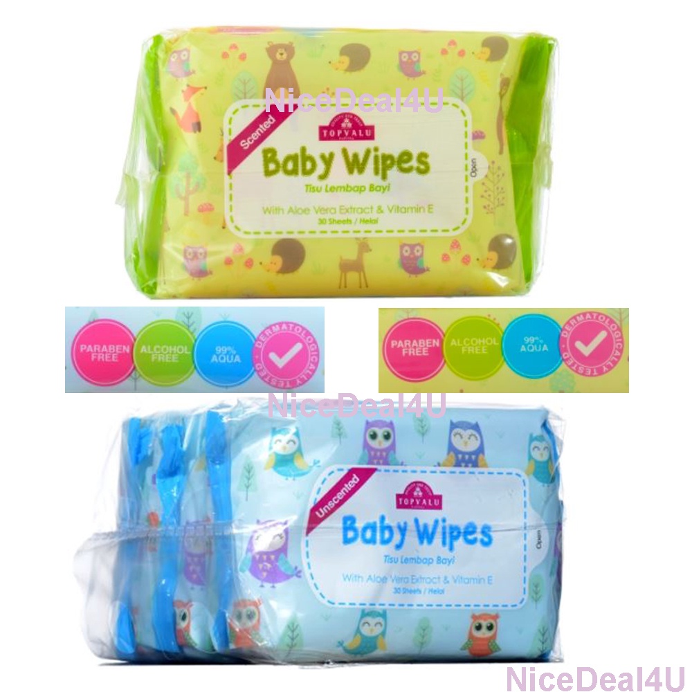 Topvalu Baby Wipes 3x30 sheets (Scented/Unscented) Aeon Tisu Lembap Bayi Infant Cleaning Wet ...
