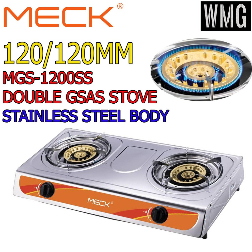 Meck Double Gas Stove MGS-1200SS 120/120mm Stainless Steel BodyGas ...