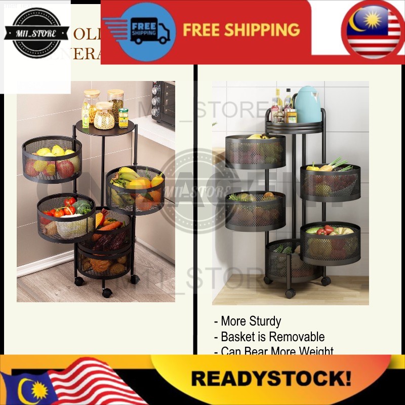 RAK SAYUR/RAK DAPUR/ Round fruits storage basket 360 degree rotation ...
