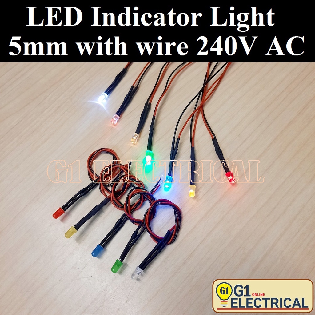 5mm Light Emitting Diode (LED) with wire/ LED Indicator light 240V AC ...