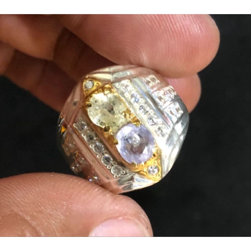 Cincin Perak Permata Asli Ceylon Sapphire (2 Beradik) | Shopee Malaysia