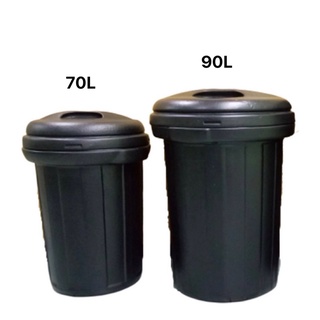 Mapo 70L Heavy-Duty Black Big Fibre Fiber Dustbin Rubbish Bin Pail With Cover Tong Sampah Hitam ...