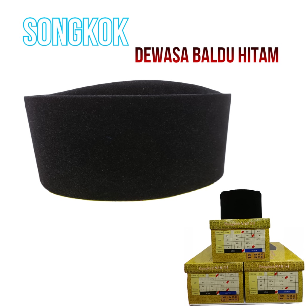 SONGKOK DEWASA BALDU HITAM BERKUALITI, RAYA, NIKAH, MAJLIS, SEKOLAH ...