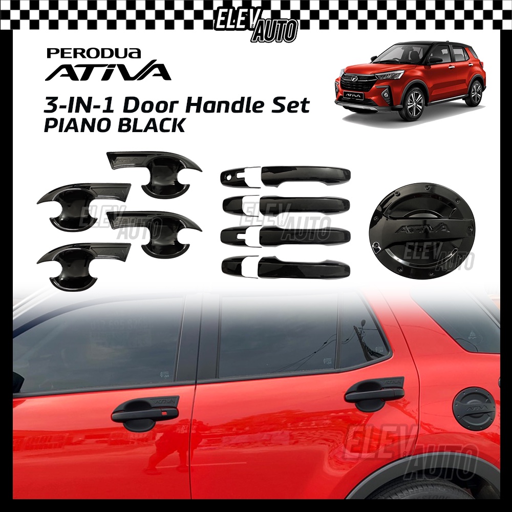 Perodua Ativa GLOSSY BLACK 3 in 1 Set Door Handle Bowl Fuel Cap Cover ...