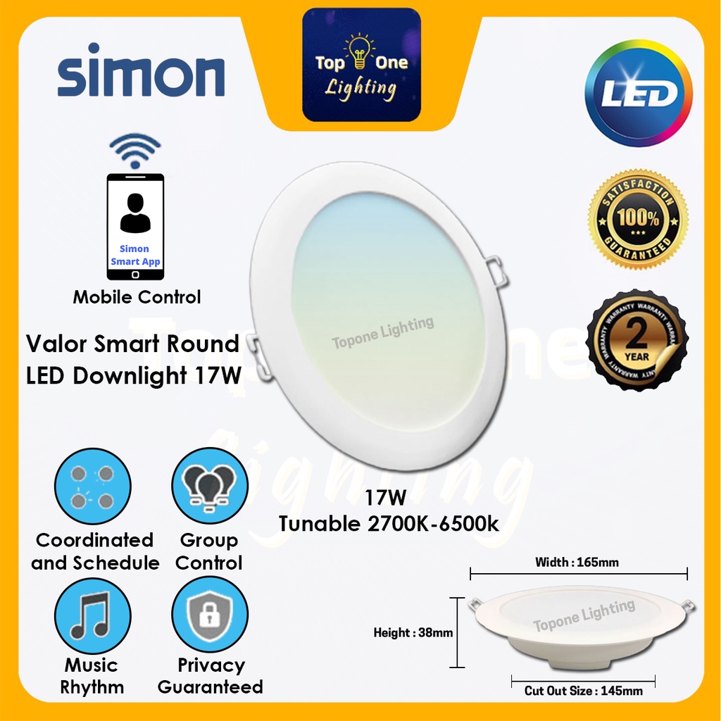 SIMON Valor Smart Downlight Tunable CCT Recessed Round /E27 Smart Bulb A60 9W / GU10 5W BULB RGB ...
