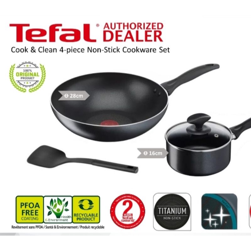 💥ReadyStock💥TEFAL COOK & CLEAN 4 PIECE NON STICK COOKWARE 💯original | Shopee Malaysia