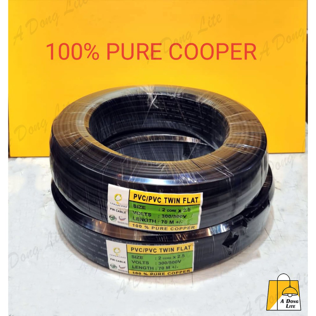 Weatherproof Twin Flat 2.5MM X 2 Core 100% Full Copper Black Pin Wire ...