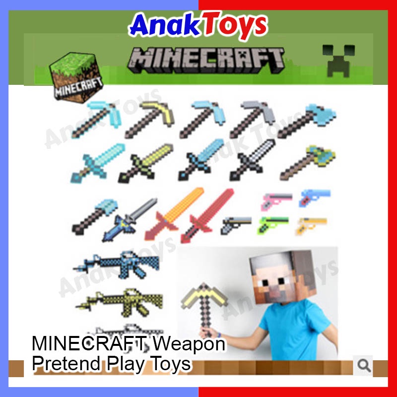BIG Minecraft Game Merchandise EVA Foam Sword Pickaxe Gun Weapon Toys ...