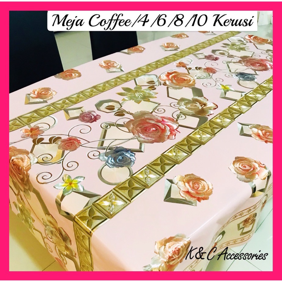 Lapik Meja Korea Warna Light Pink Based With Bunga Rose Alas Meja ...