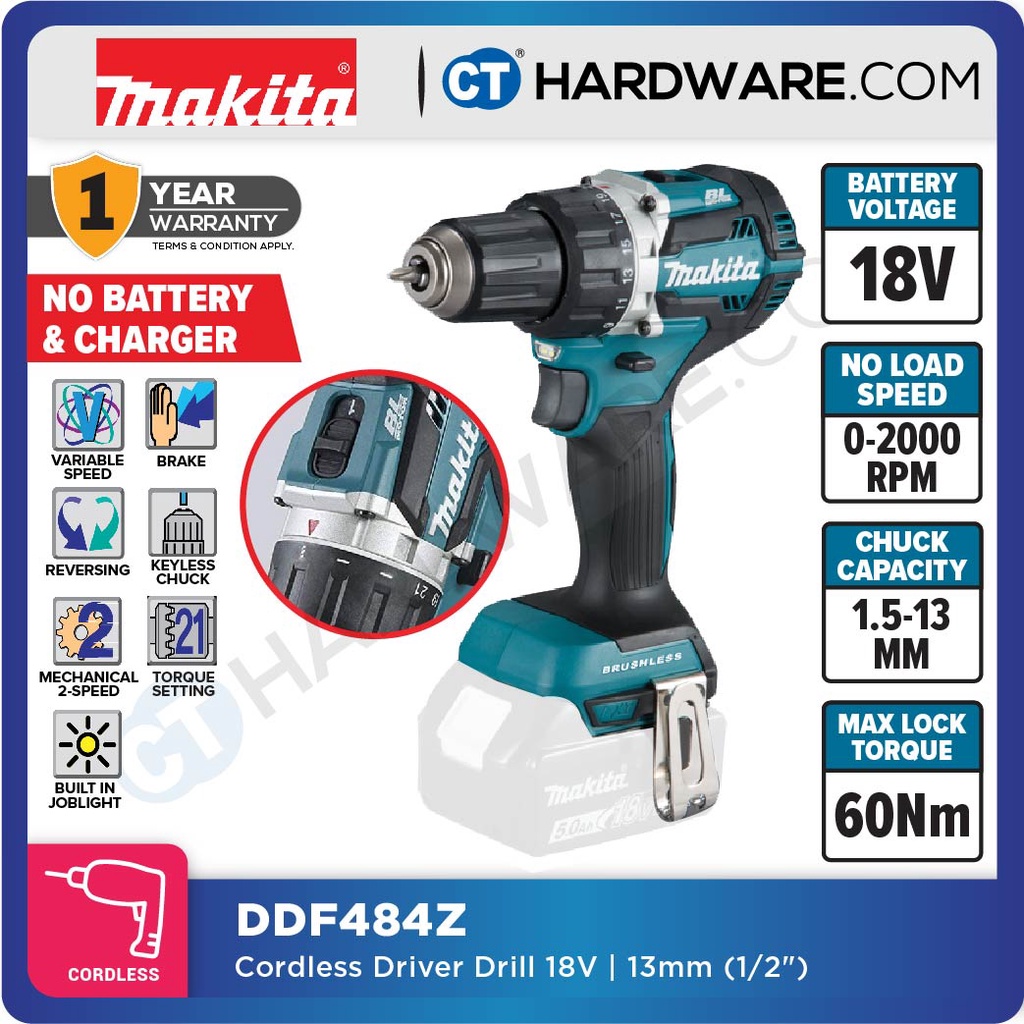 MAKITA DDF484Z 13mm (1/2") 18V CORDLESS DRIVER DRILL | Shopee Malaysia