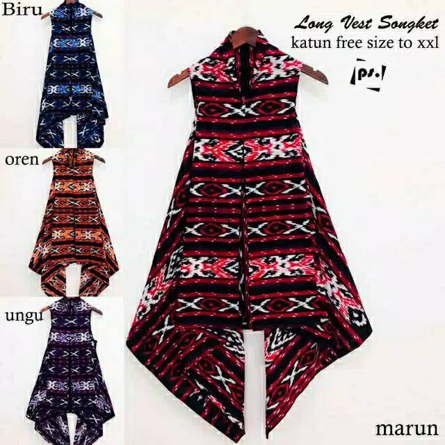 Long VEST SONGKET BATIK Women Contemporary JUMBO Work Uniform | Shopee ...