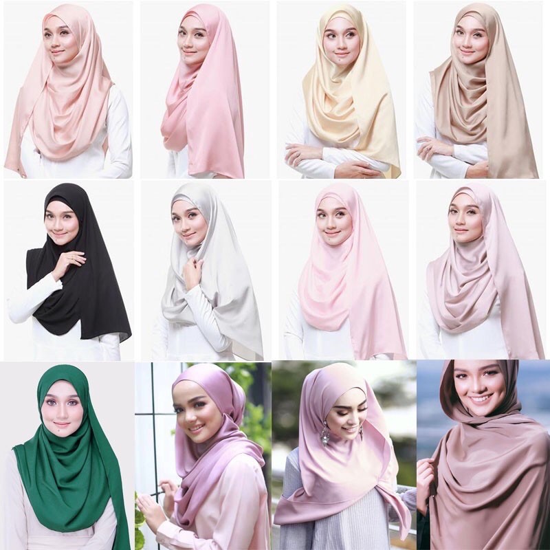 YUSS HIGH QUALITY Shawl Plain Smooth Satin - Pure Color Islamic Satin ...