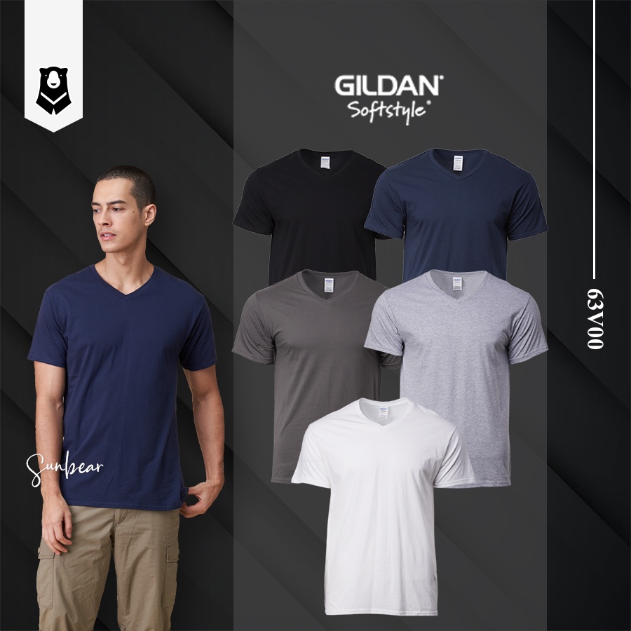 [DISCON] Gildan 63V00 Softstyle Unisex Adult V-Neck Plain Short Sleeve Cotton T-shirt SUNBEAR ...