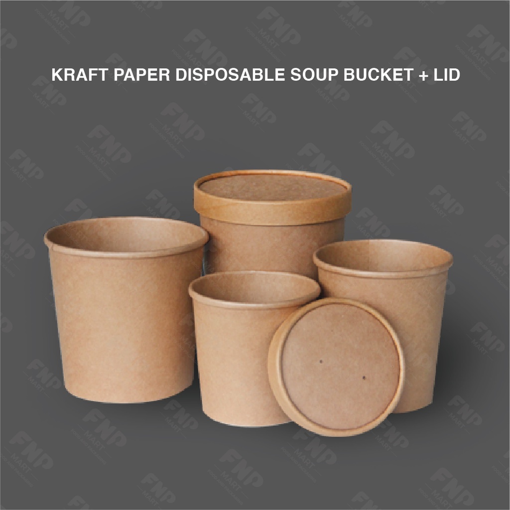 12OZ, 16OZ, 26OZ, 32OZ KRAFT PAPER DISPOSABLE SOUP CUP BUCKET / ICE ...